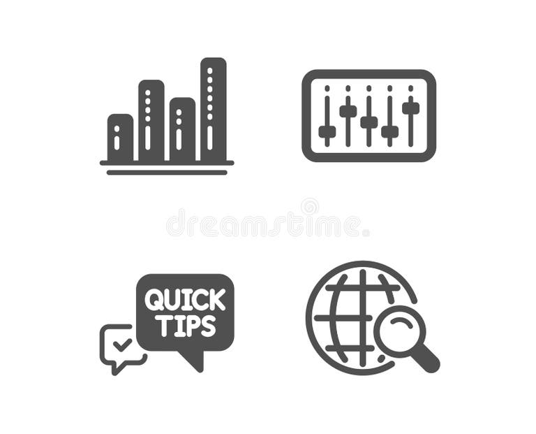 Dj Controller, Graph Chart and Quick Tips Icons. Internet Search Sign ...