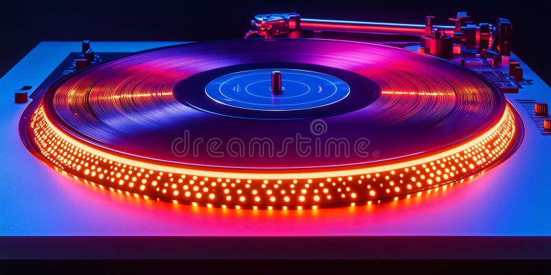 DJ Controller Illuminated with Glowing Orange Lights and Effects. Use ...