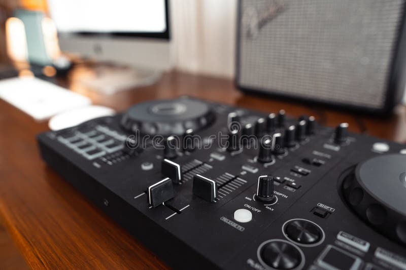 Dj Controller,DJ Spinning, Mixing, and Scratching in House Stock Image ...
