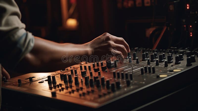 DJ Creating Music on Modern Console Mixer in Night Club, Generative Ai ...