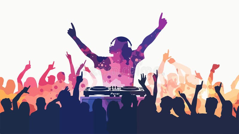 Energetic DJ Silhouetted with Dancing Crowd in Isolation Stock Vector ...