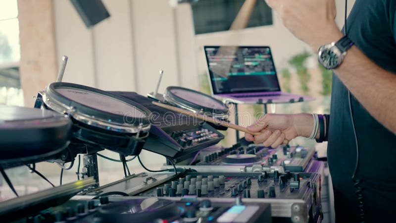 DJ with drums stock footage. Video of drummer, concert - 259831992