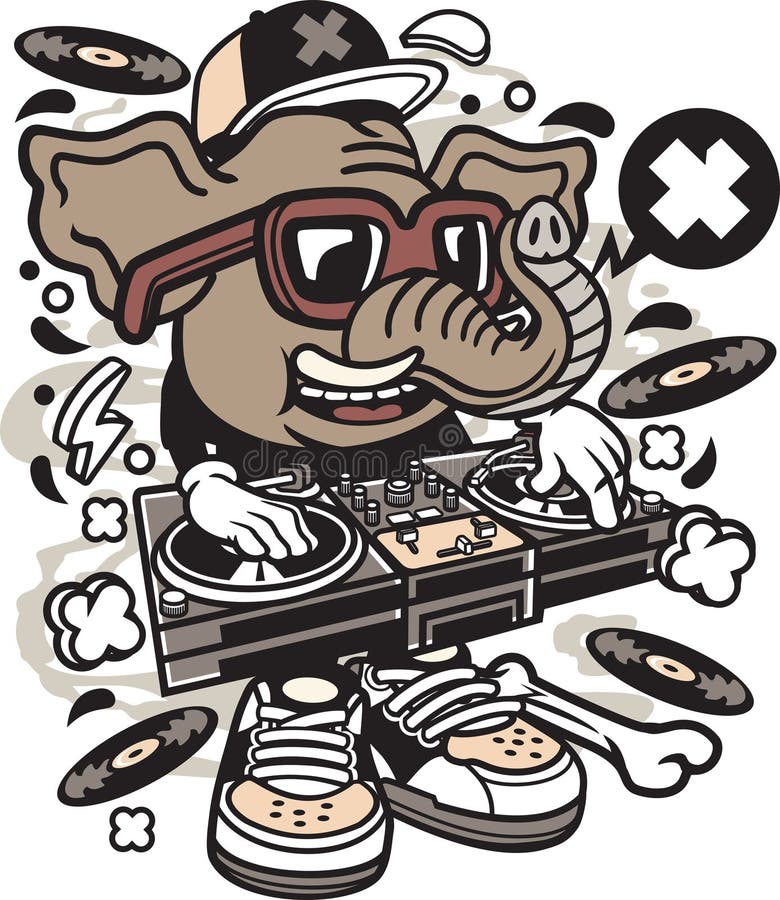 Dj Elephant stock illustration. Illustration of calligraphy - 323001296