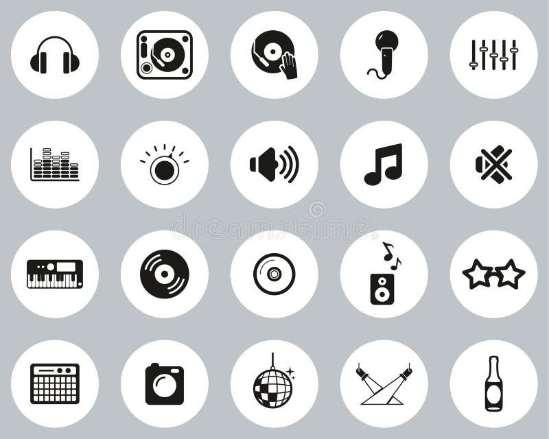 DJ & DJ Equipment Icons Black & White Flat Design Circle Set Big Stock ...