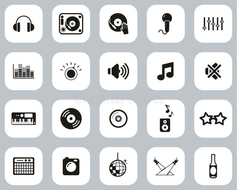 DJ & DJ Equipment Icons Black & White Flat Design Set Big Stock Vector ...