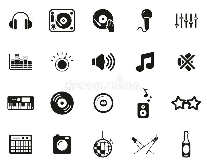 DJ & DJ Equipment Icons Black & White Set Big Stock Vector ...