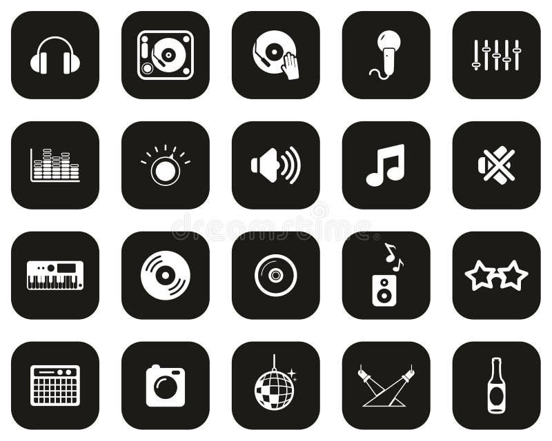 DJ & DJ Equipment Icons White on Black Flat Design Set Big Stock Vector ...