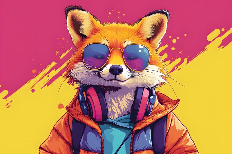DJ Fox with Sunglasses. Created with Generative AI Stock Illustration ...