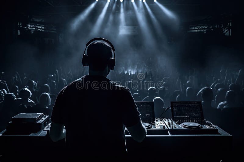 DJ in Front of a Large Crowd Stock Illustration - Illustration of stage ...