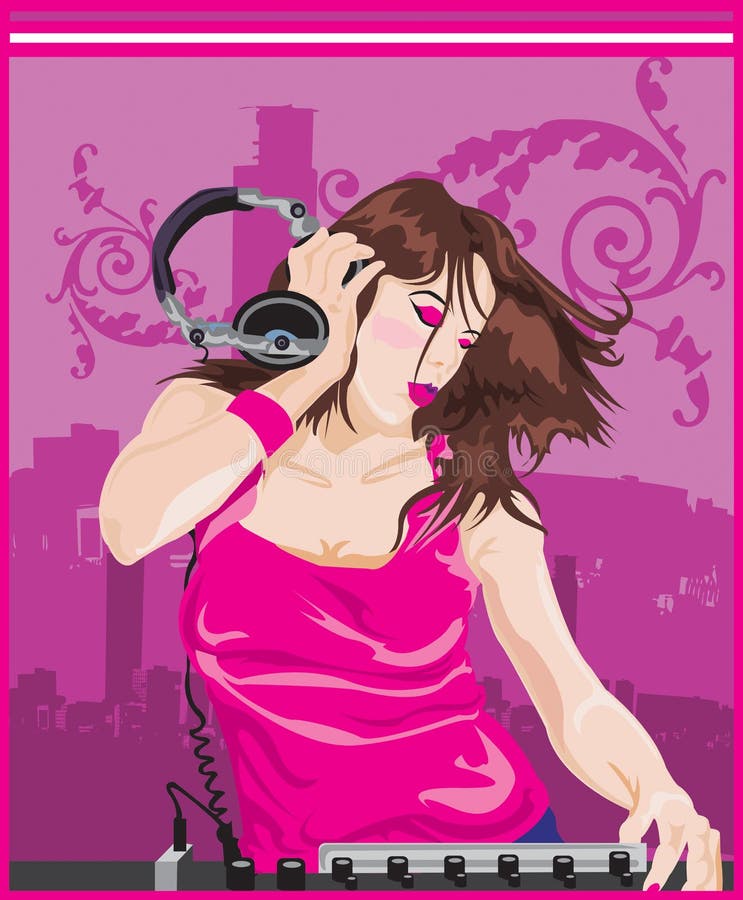 DJ Girl Mixing it Up stock vector. Illustration of artwork - 2976789