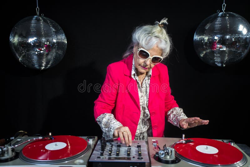 Dj grandma stock image. Image of aged, deejay, djing - 94877503