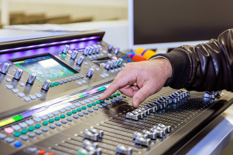 DJ Hand Working of Switch Controller a Mixer Audio Mixing Console ...