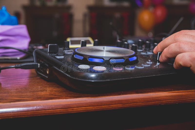 DJ Hands Creating and Regulating Music on Dj Console Mixer in Concert ...