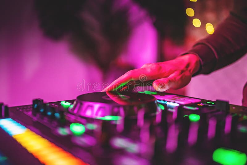 DJ Console Mixer Controlling with Two Hand Stock Photo - Image of ...