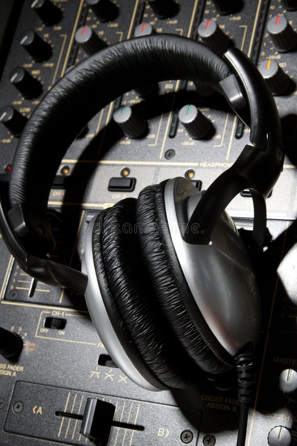 Dj headphones on mixer stock photo. Image of silver, stereo - 19974606