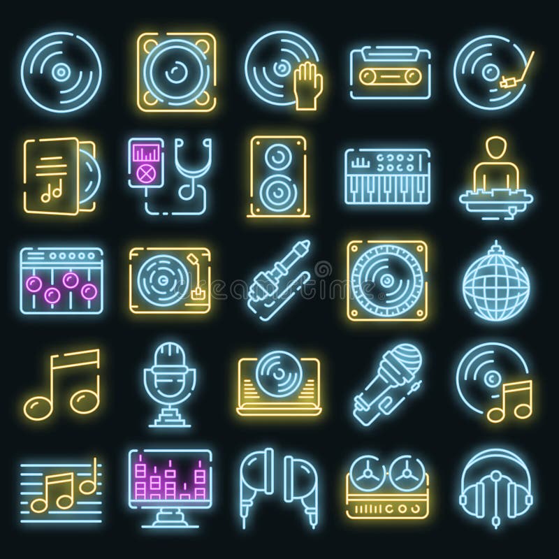 Dj icons set vector neon stock vector. Illustration of black - 216642612