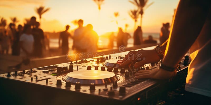 DJ Igniting the Beach Party at Sunset. Generative Ai Stock Illustration ...
