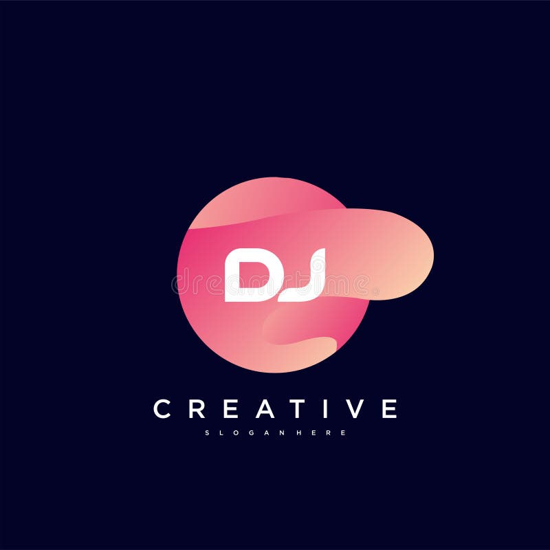 DJ Initial Letter Logo Icon Design Template Elements with Wave Colorful ...