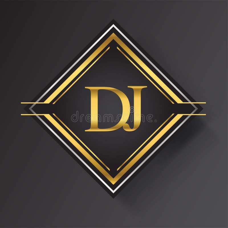 DJ Letter Logo in a Square Shape Gold and Silver Colored Geometric ...