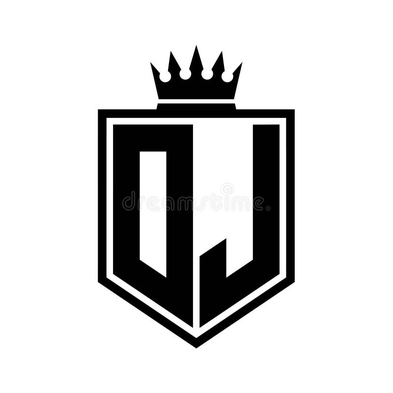 DJ Logo Monogram Bold Shield Geometric Shape with Crown Outline Black ...