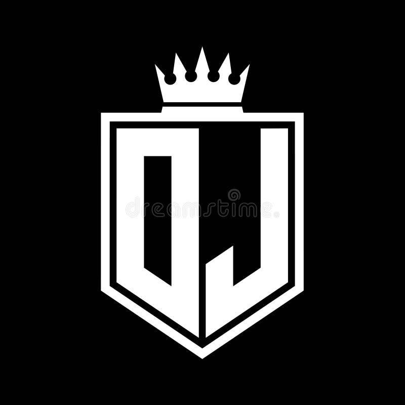 DJ Logo Monogram Bold Shield Geometric Shape with Crown Outline Black ...