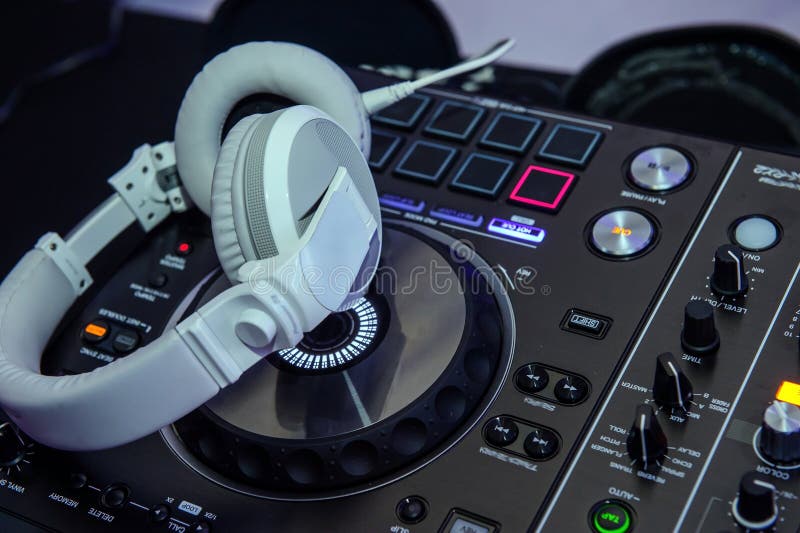 Dj Mixer with Headphones at a Nightclub Stock Photo - Image of evening ...