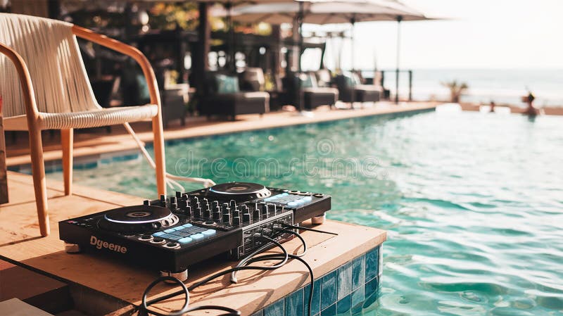 A Dj Mixer Near a Swimming Pool. Ai Generated. Stock Illustration ...