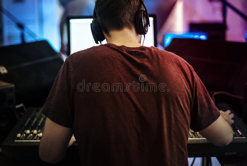 DJ is on a mixer station stock image. Image of turntable - 99196835