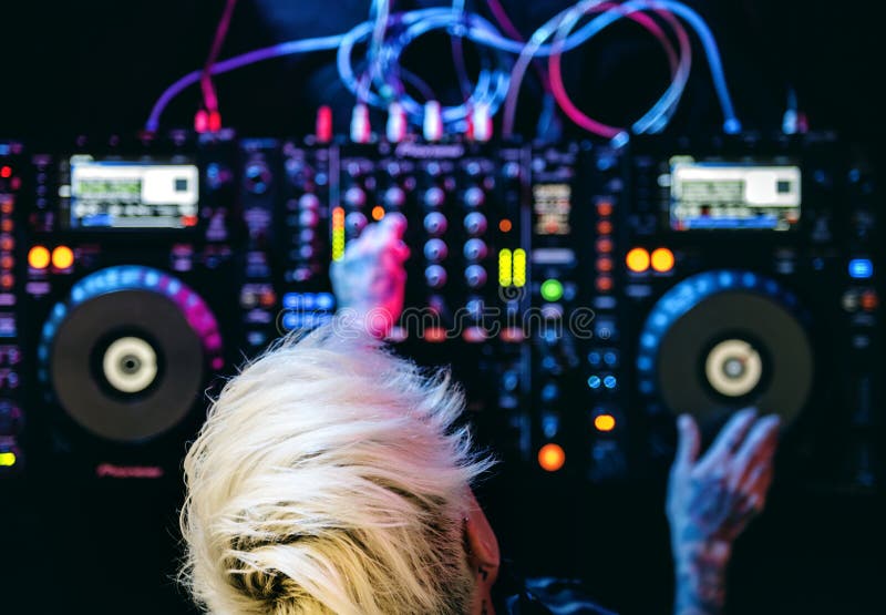 DJ is on a mixer station stock image. Image of buttons - 99982449