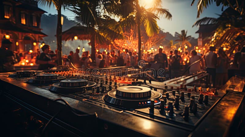 DJ mixer and summer party. stock illustration. Illustration of ...