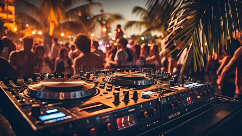 DJ mixer and summer party. stock illustration. Illustration of ...