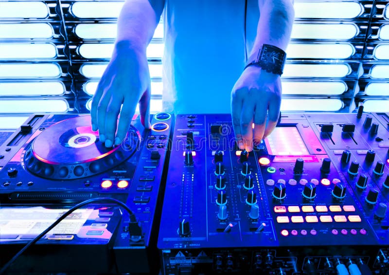 Dj mixes the track stock image. Image of control, disco - 18954343
