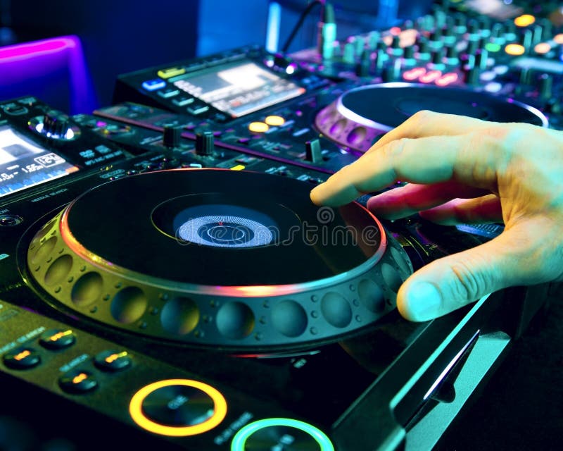 Dj mixes the track stock photo. Image of channels, hands - 21202484
