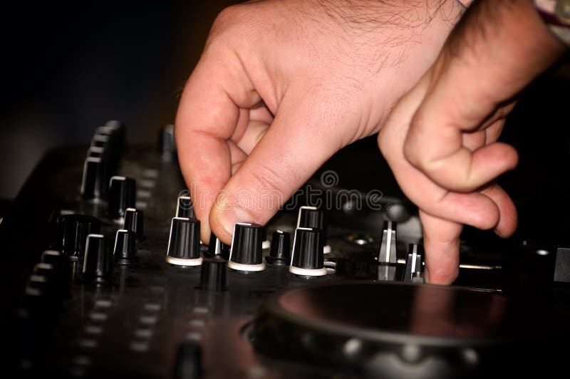 Dj mixes the track stock image. Image of panel, hands - 46501735