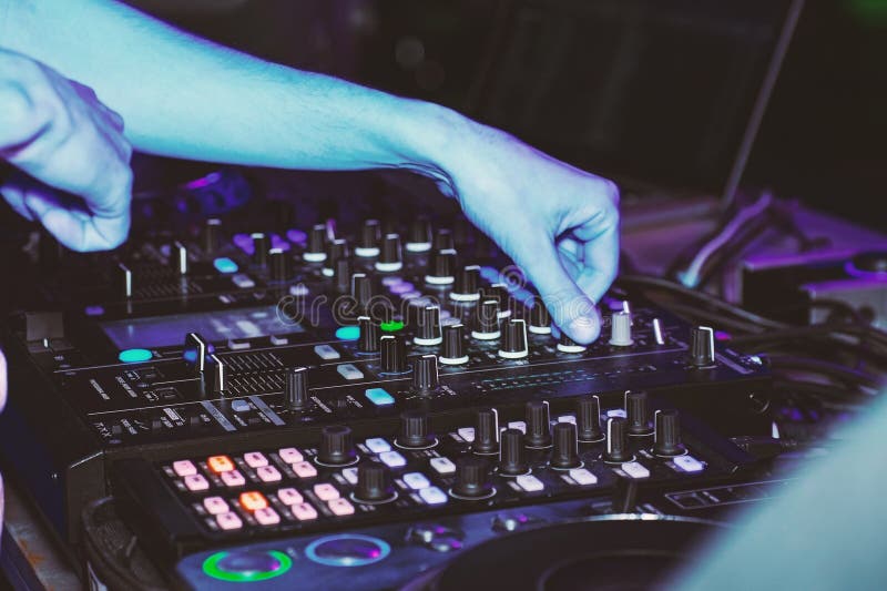 Night DJ mixes stock image. Image of night, modern, hands - 243450921