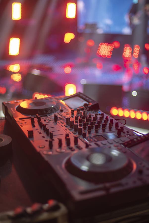 DJ mixing console stock photo. Image of night, technology - 195328788