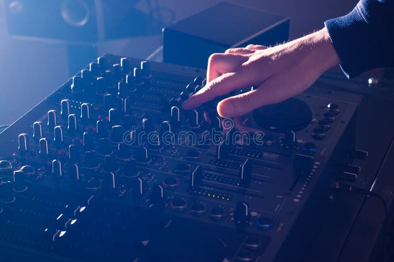 DJ Mixing Music on Audio Board Mixer Stock Photo - Image of buttons ...