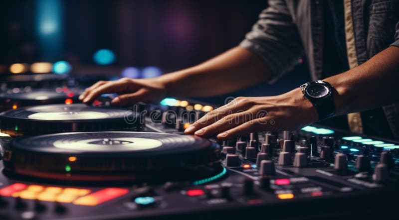 Dj Mixing Music Mixer, Dj Mixing Music, Dj at Work, Close-up of Hands Dj Mixing Music, Close-up ...