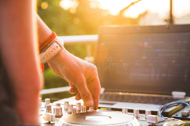 Dj mixing music outdoor. stock photo. Image of disco - 94028572