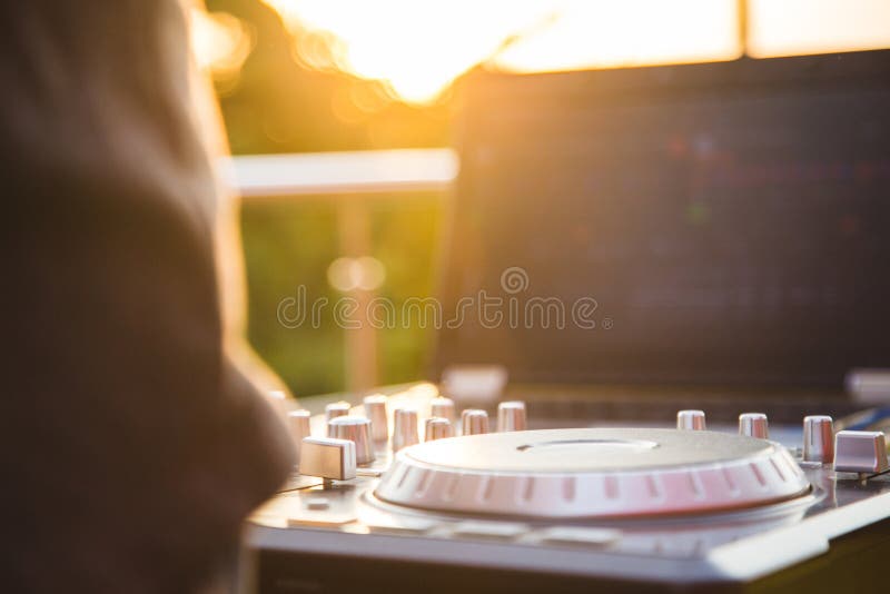 Dj mixing music outdoor. stock image. Image of evening - 94695077