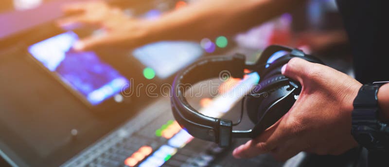 DJ Mixing Music on Stage, Concert Stock Image - Image of record ...