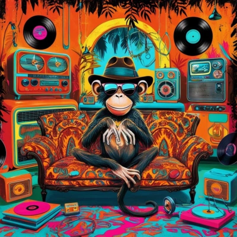 A DJ monkey funky design stock photo. Image of jungle - 327678890