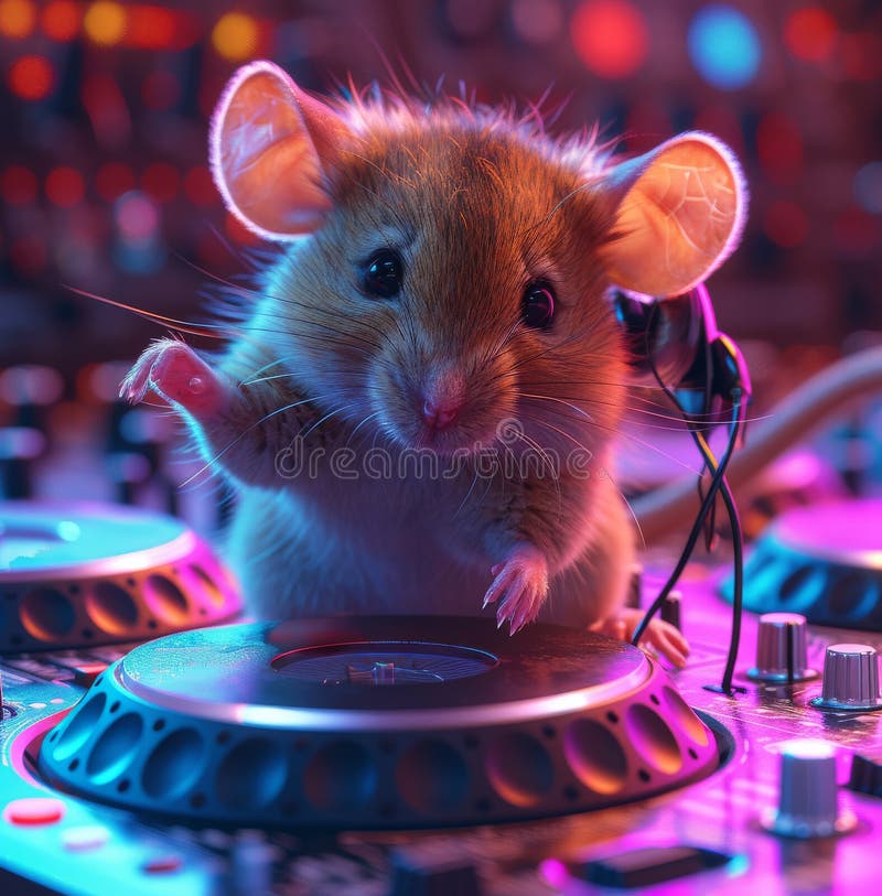 DJ mouse at the turntable stock image. Image of whisker - 310899865