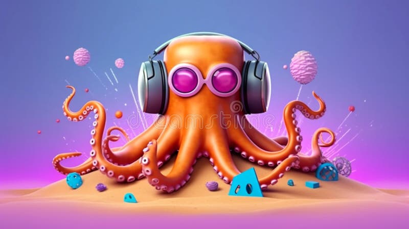 DJ Octopus. Generative ai stock illustration. Illustration of cartoon ...
