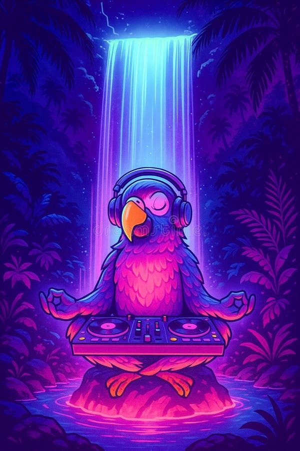 DJ Parrot Meditating in Jungle Stock Illustration - Illustration of ...