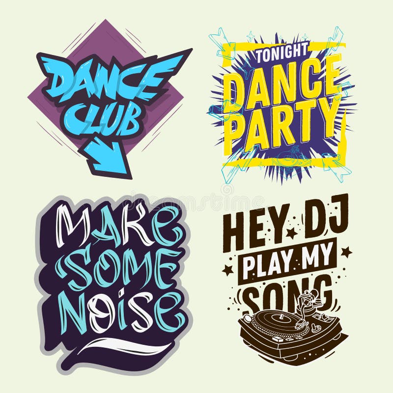 Dj Party Hand Lettering Vector Illustrations Set Designs. Stock Vector ...