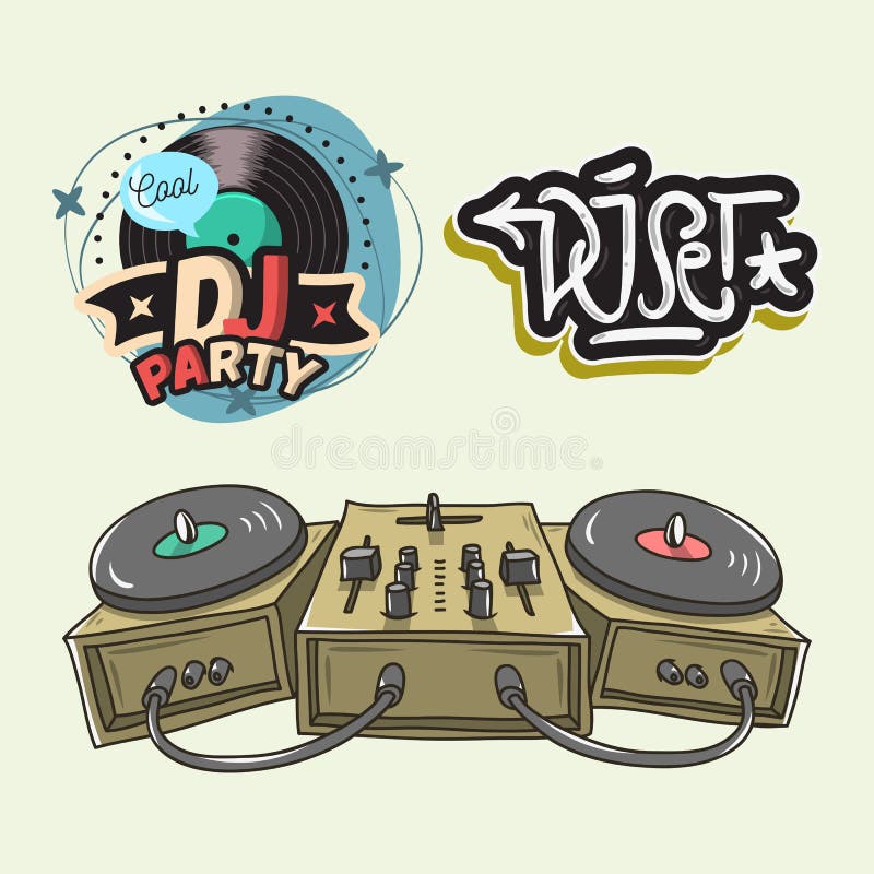 Dj Party Hand Lettering Vector Illustrations Set Designs. Stock Vector ...