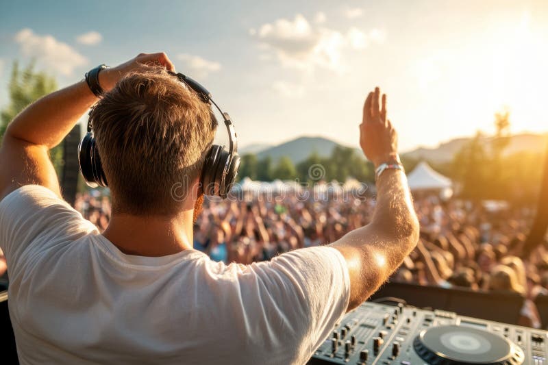 A DJ Performs in Front of a Huge Crowd, Energizing the Atmosphere As ...