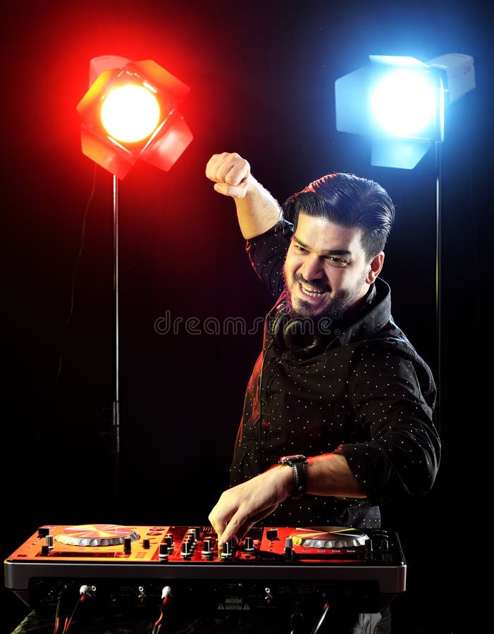 Young DJ in White Costume Holding Vinyl Record in Stock Image - Image ...