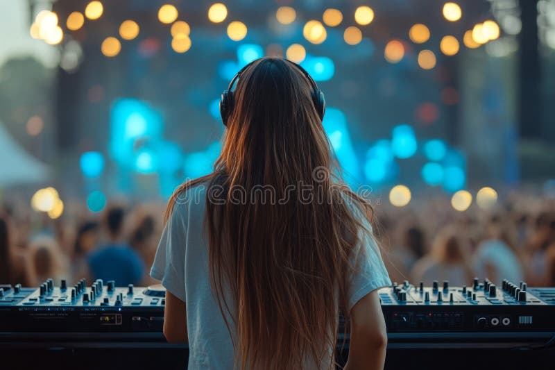 Dj Playing Music at a Festival with a Large Crowd in Front of a Stage ...
